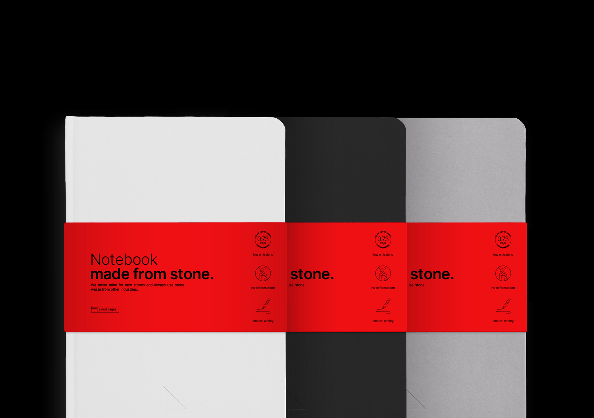 3 Pack Stone Paper Notebook Set︱A5 Hardcover, Grey Scale